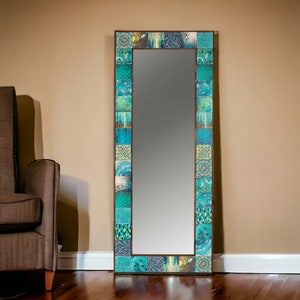 Wall Hanging Mirror, Turkish Handcrafted Green Tile Ceramic Stone Large ...