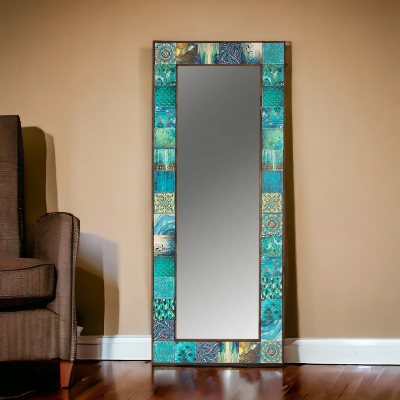 Wall Hanging Mirror, Turkish Handcrafted Green Tile Ceramic Stone Large ...
