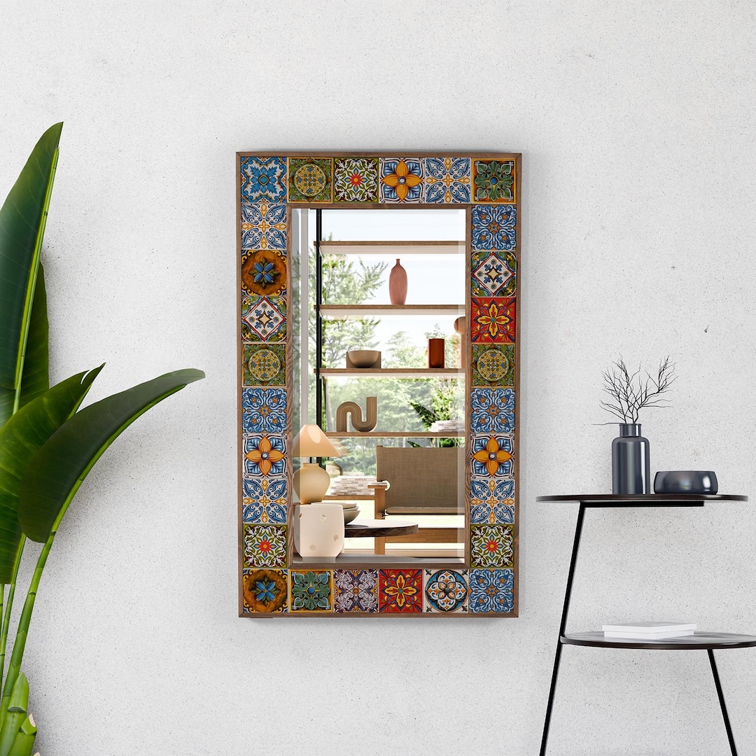 Handcrafted Turkish Tile Mirror: Bohemian Wall Decor (23.6 X 23.6 ...