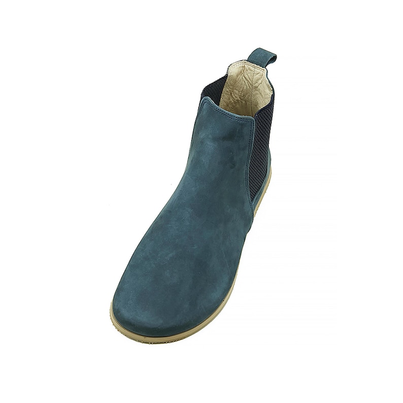 Handmade Blue Leather Chelsea Boots: Wide Toe, Zero Drop Sole - Etsy
