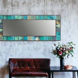 Wall Hanging Mirror, Turkish Handcrafted Green Tile Ceramic Stone Large ...