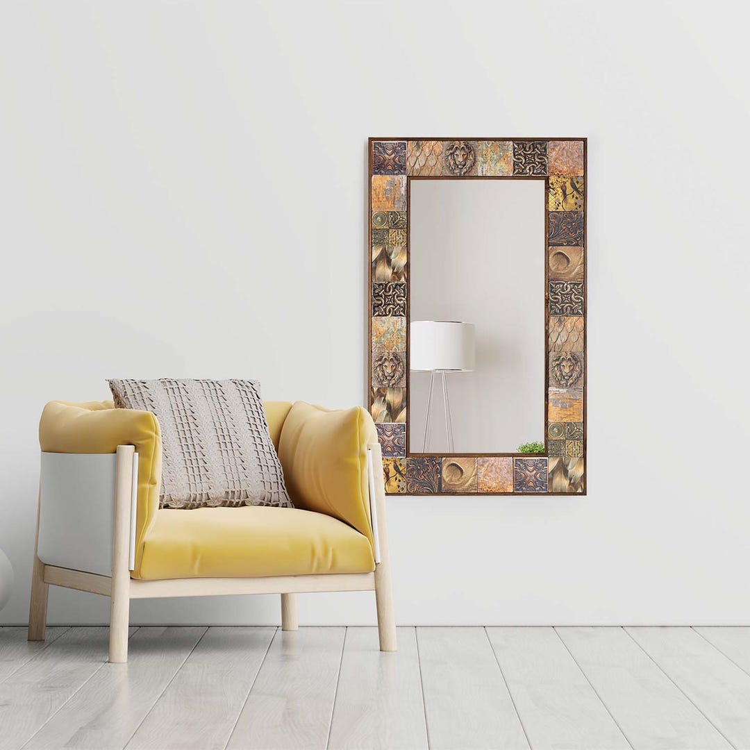Handcrafted Turkish Ceramic Tile Mirror: Bohemian Wall Decor, Pine Wood ...