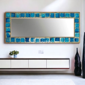 Wall Hanging Mirror, Turkish Handcrafted Blue Tile Ceramic Stone Large ...