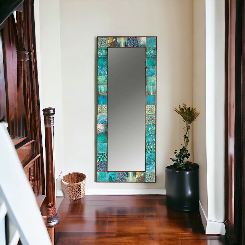 Wall Hanging Mirror, Turkish Handcrafted Green Tile Ceramic Stone Large ...