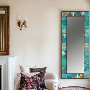 Wall Hanging Mirror, Turkish Handcrafted Green Tile Ceramic Stone Large ...