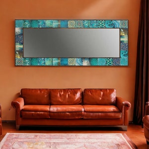 Wall Hanging Mirror, Turkish Handcrafted Green Tile Ceramic Stone Large ...