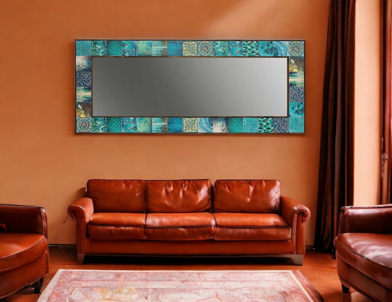 Wall Hanging Mirror, Turkish Handcrafted Green Tile Ceramic Stone Large ...