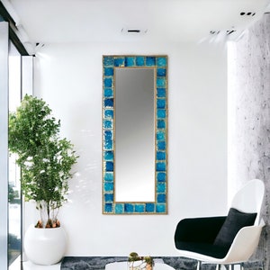 Wall Hanging Mirror, Turkish Handcrafted Blue Tile Ceramic Stone Large ...