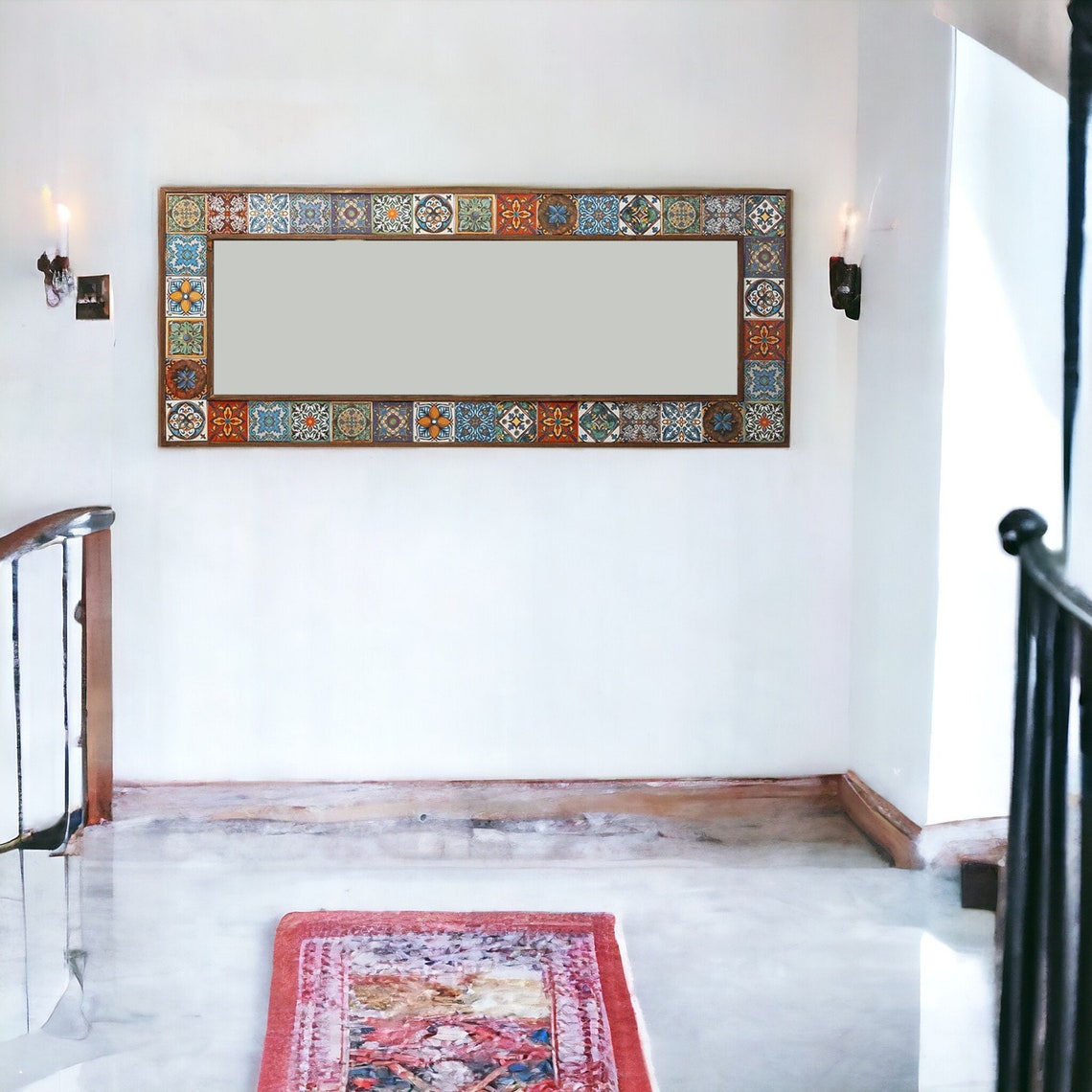 Turkish Handcrafted Tile Stone Full Length Mirror Decorative Multicolor ...