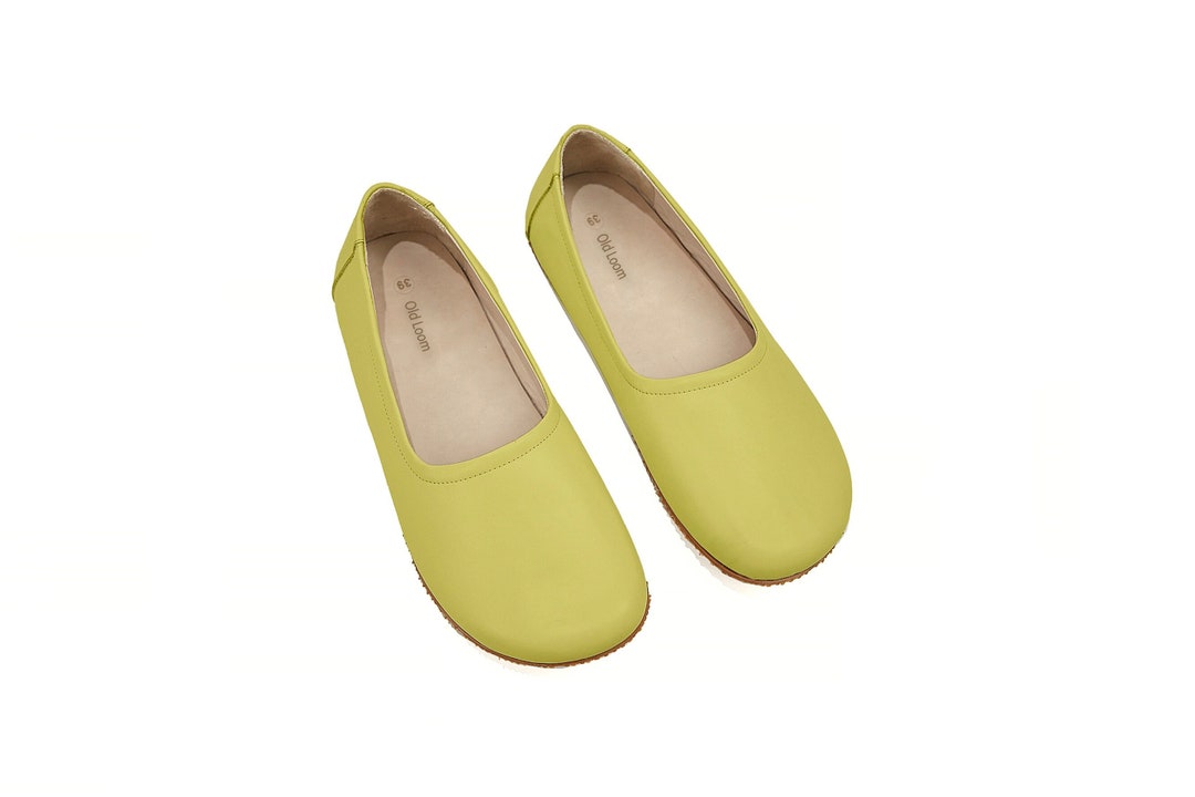 Women's Handmade Lemon Yellow Flat Ballet Shoes - Zero Drop Sole ...