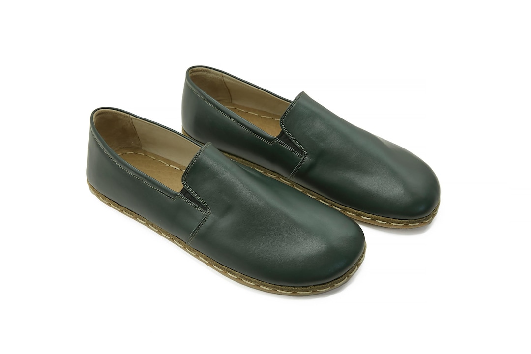 Women's Handmade Green Barefoot Zero Drop Sole Slip-ons - Organic ...