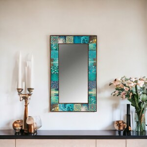 Wall Hanging Mirror, Turkish Handcrafted Blue Tile Ceramic Stone Large ...