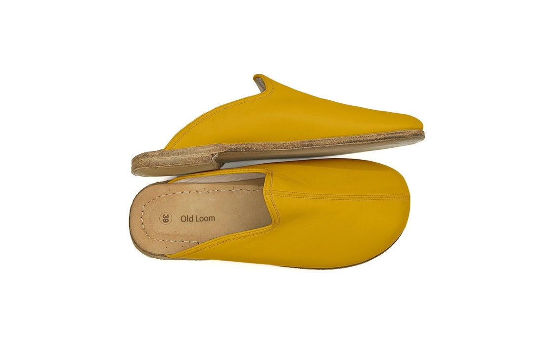 Handmade Wide Toe Box Leather Slippers - Mustard Zero Drop Sole - Etsy