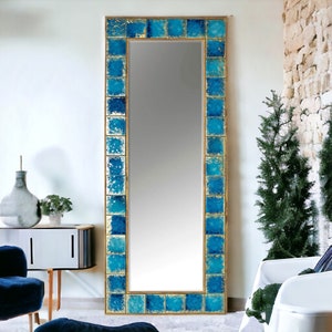 Wall Hanging Mirror, Turkish Handcrafted Blue Tile Ceramic Stone Large ...