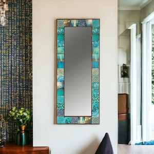 Wall Hanging Mirror, Turkish Handcrafted Green Tile Ceramic Stone Large ...