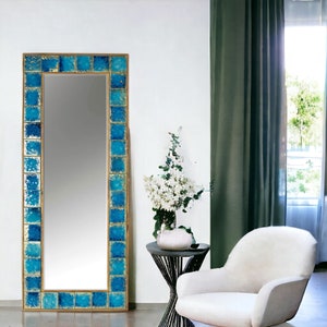 Wall Hanging Mirror, Turkish Handcrafted Blue Tile Ceramic Stone Large ...