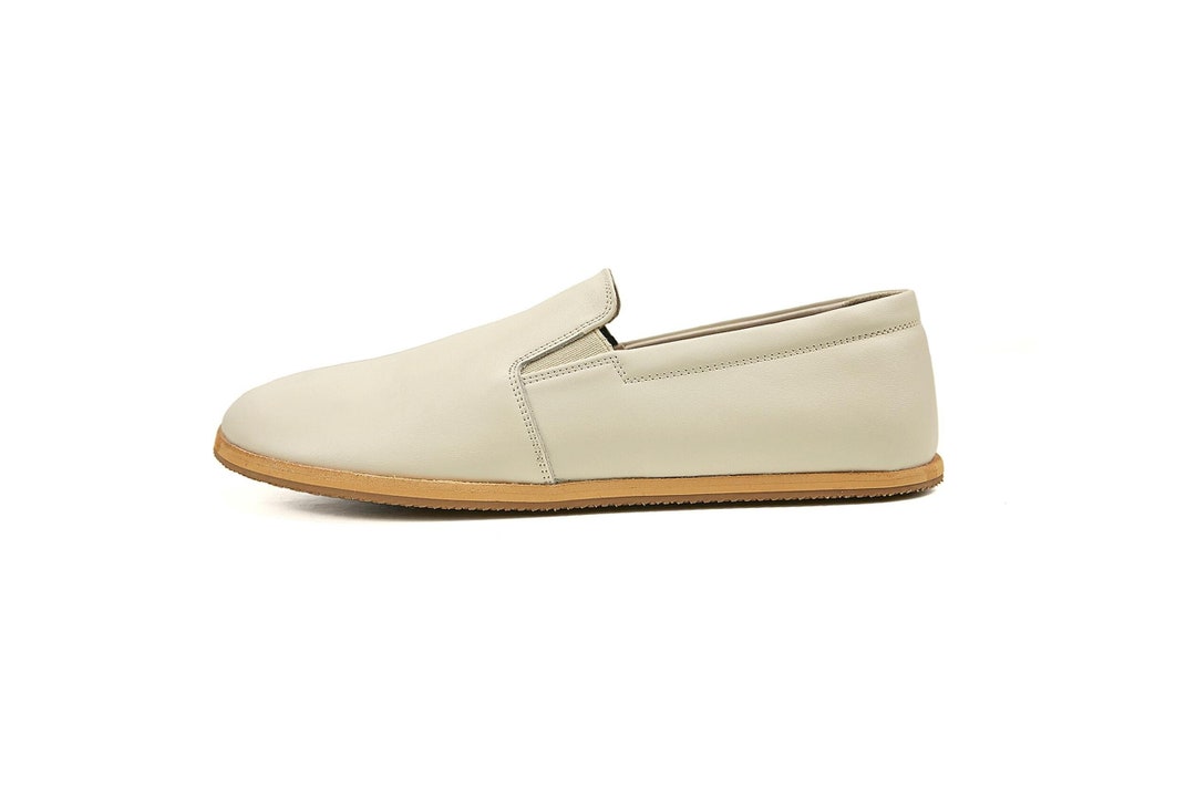 Women's Handmade Cream Barefoot Zero Drop Sole Slip-ons - Organic ...