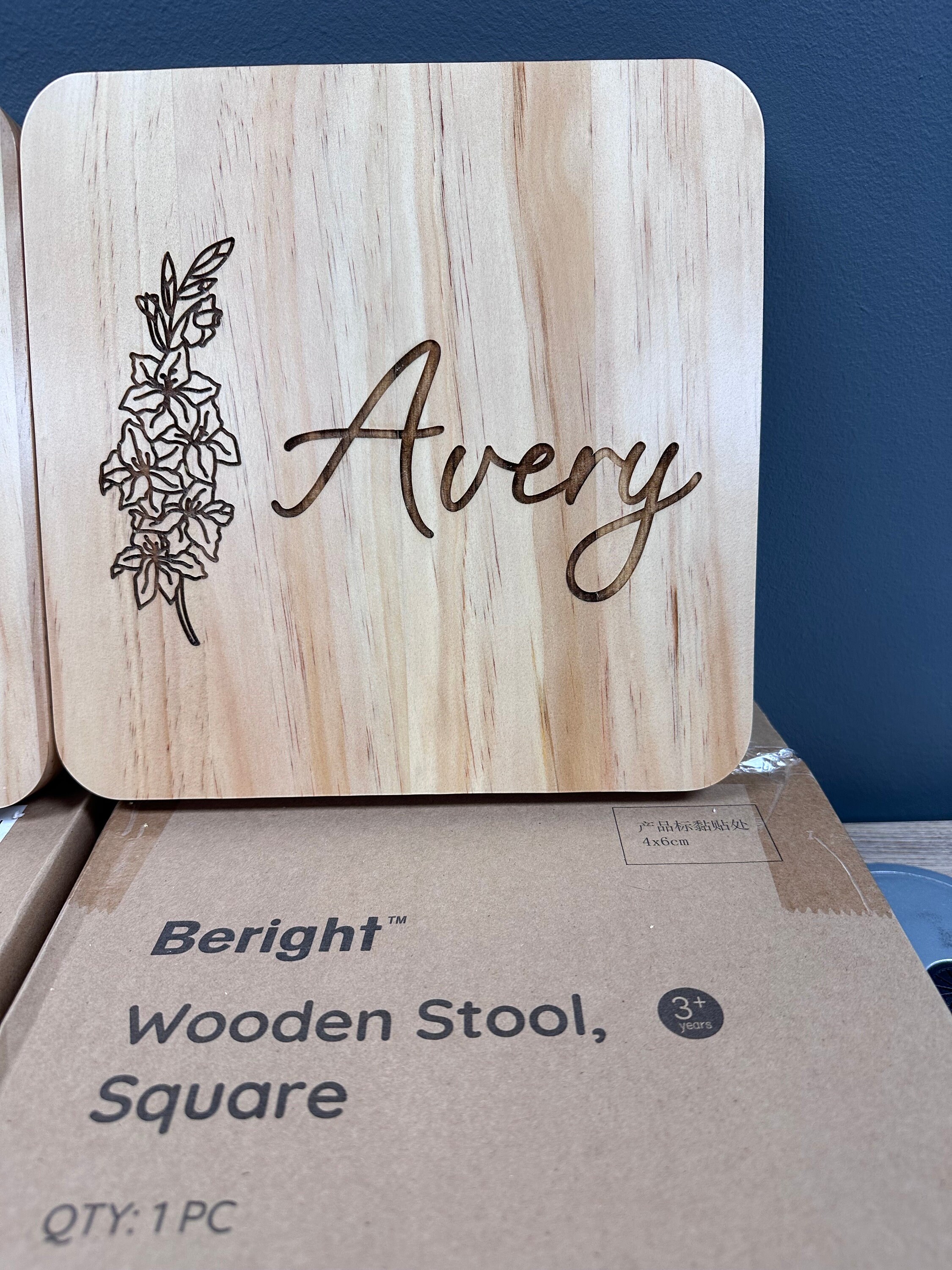 Kids Personalized Stool Wooden Engraved Seat Customized Child Gift ...