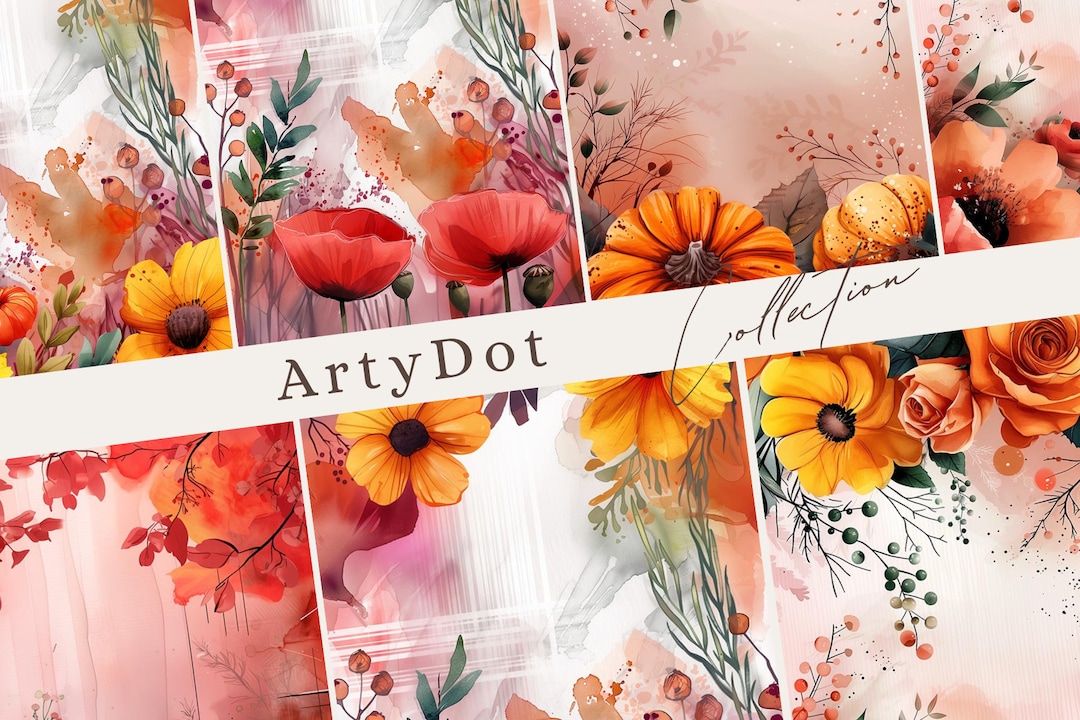 16 Sheets A4 Digital Paper, Floral Colorful Watercolor Backgrounds ...