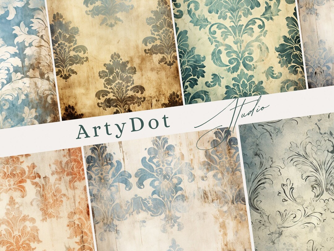 16 Sheets A4 Digital Paper, Vintage Damask Aged Texture, Antique Paper ...