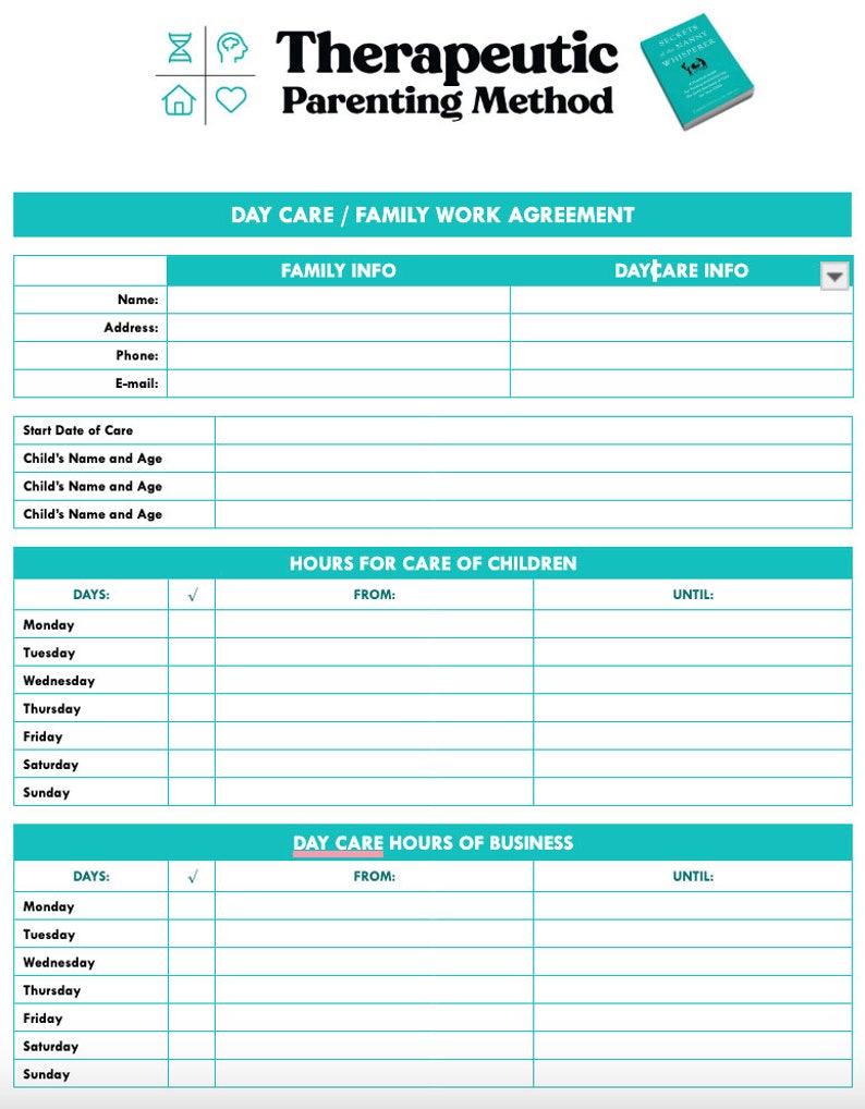 Daycare Contract Template, Parent-provider Agreement (digital Download ...