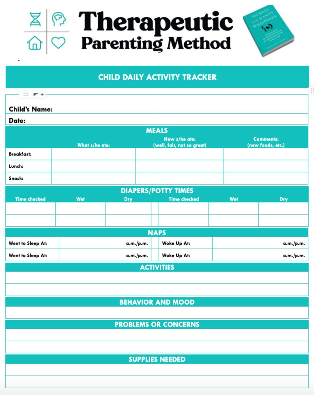 My Child's Going to Daycare Daily Activity Tracker, Infant and Toddler ...