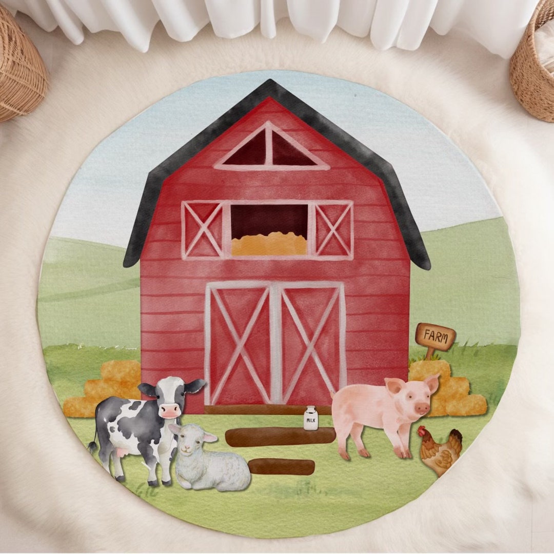 Farm Nursery Rug, Nursery Rug, Animal Nursery Rug, Round Nursery Rug ...