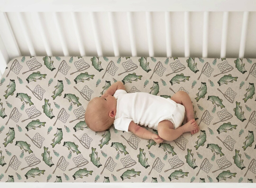 Bass Fish Crib Sheet, Fishing Nursery, Neutral Fishing Nursery, - Etsy