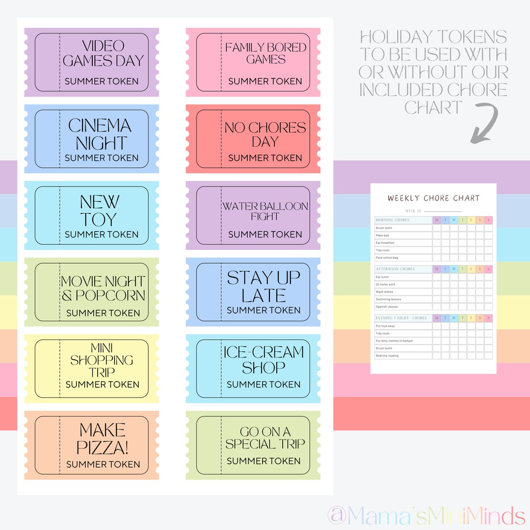 Summer Rewards Chore Chart Reward Chart Summer Activities Things to Do ...