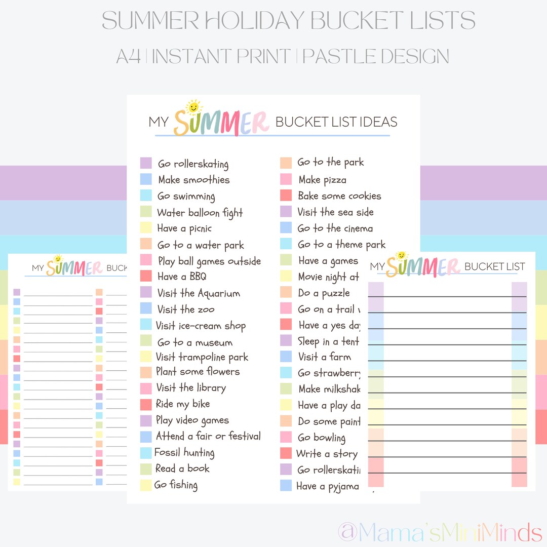 Summer Holiday Bucket List Check List Rainbow Organisation Digital ...