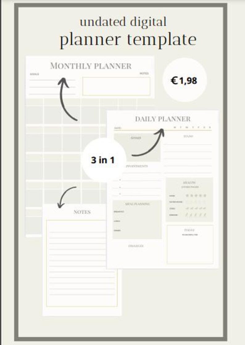 Printable Planner, Canva Template, Monthly & Daily, Undated - Etsy