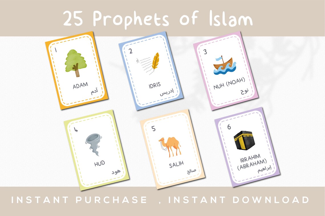 The Prophets in Islam Flashcards | 25 Prophets of Islam Printable PDF ...