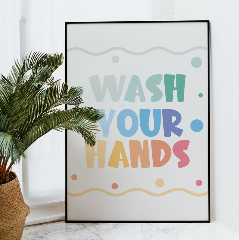 Hand Washing and Tooth Brushing Poster, Kids Bathroom Wall Art, Fun ...