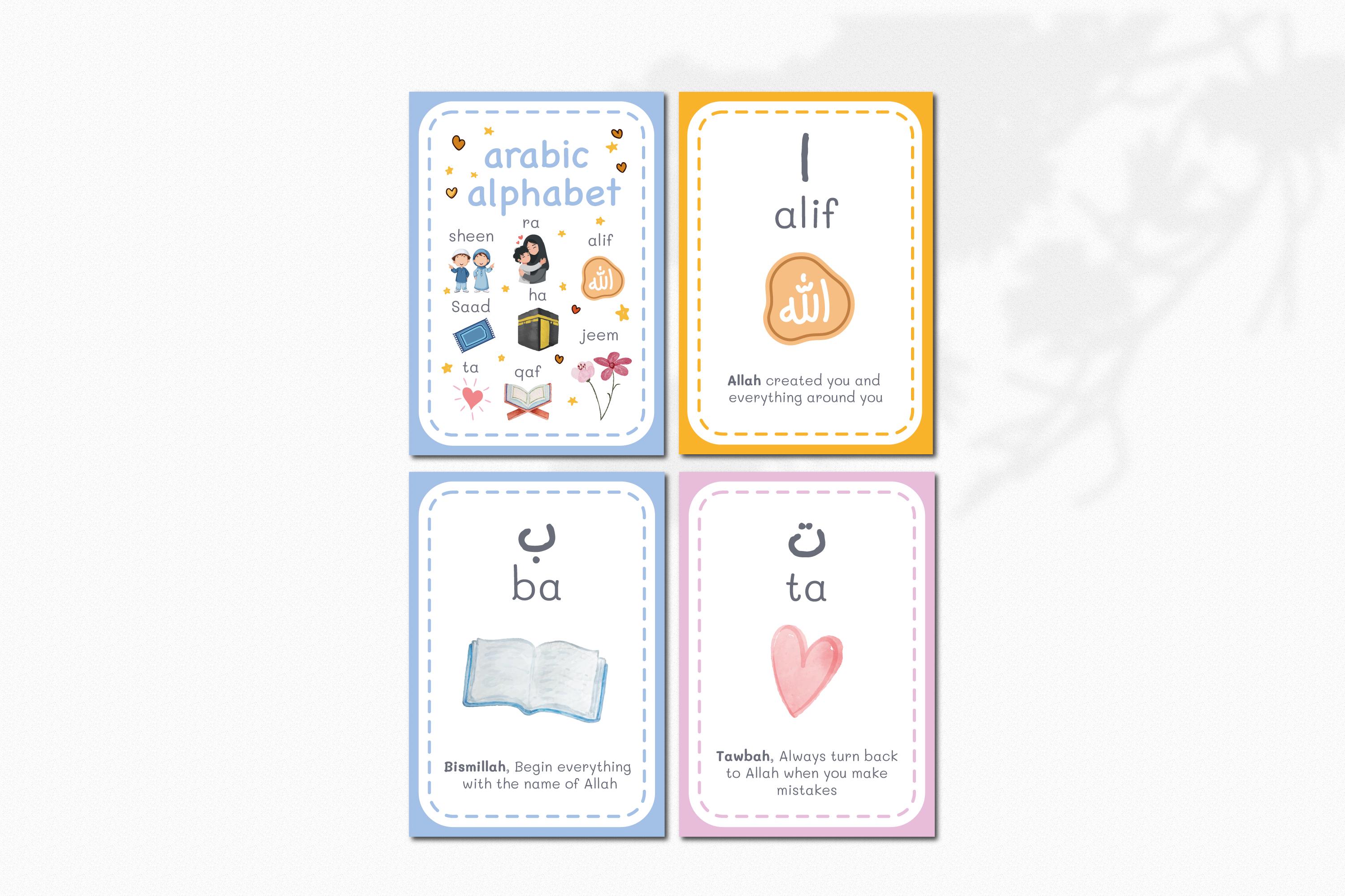 Arabic Alphabet Flashcards for Kids | 28 Islamic Learning Cards ...