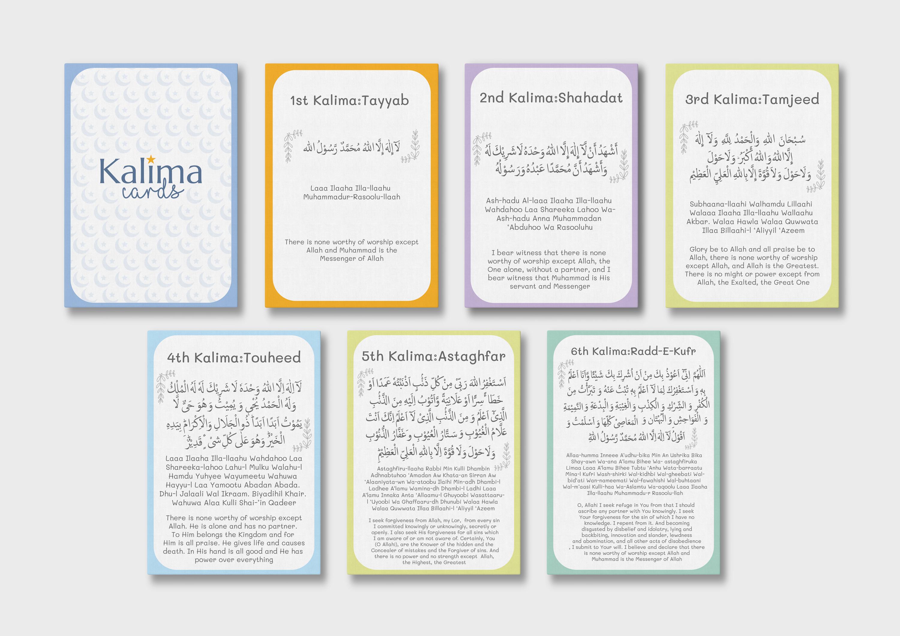 Six Kalimas Flashcards | Printable Islamic Learning Cards | Arabic ...
