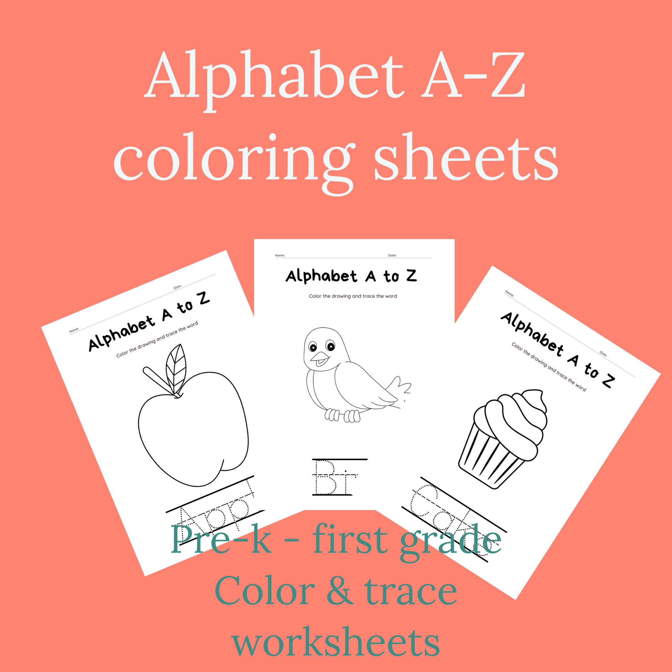 Alphabet A-Z Coloring Pages - Etsy