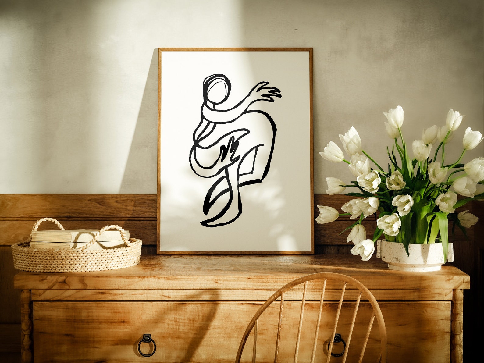 Feminine Empowering Black and White Line Art Ink Outline Figure Drawing ...