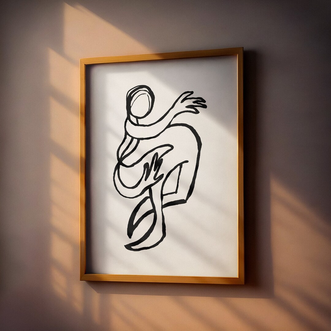 Feminine Empowering Black and White Line Art Ink Outline Figure Drawing ...