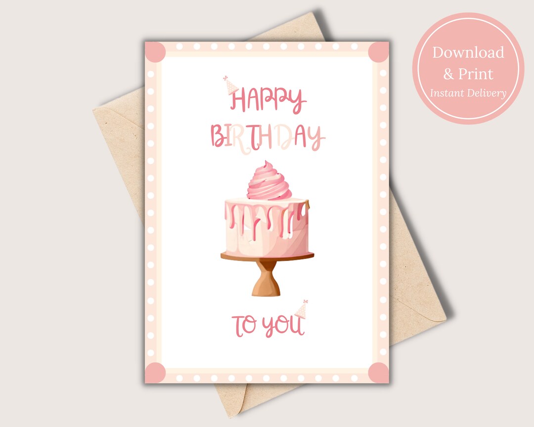 Printable Pink Birthday Card Pink Birthday Card Cake Birthday Card ...