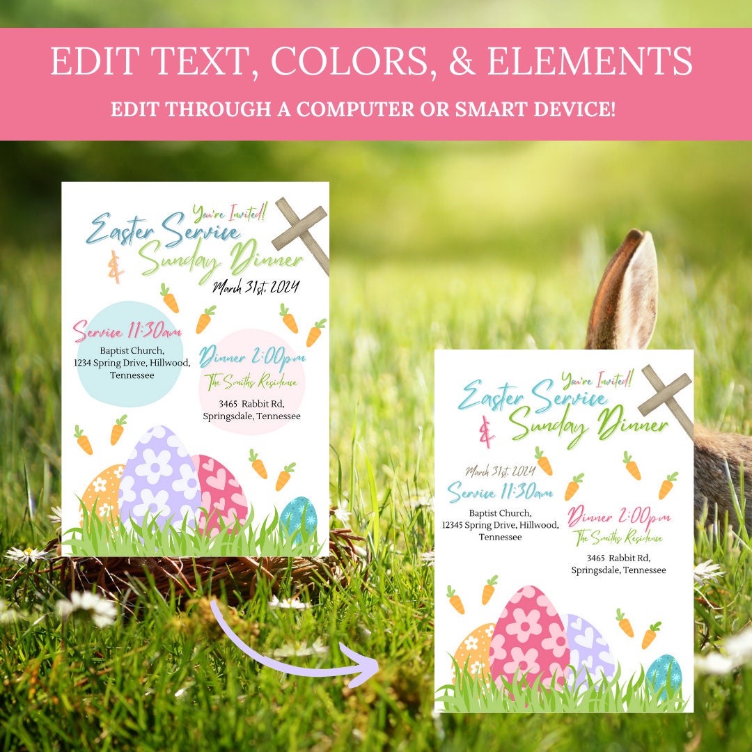 DIY Easter Service Invitation Portrait Orientation Fully Editable ...