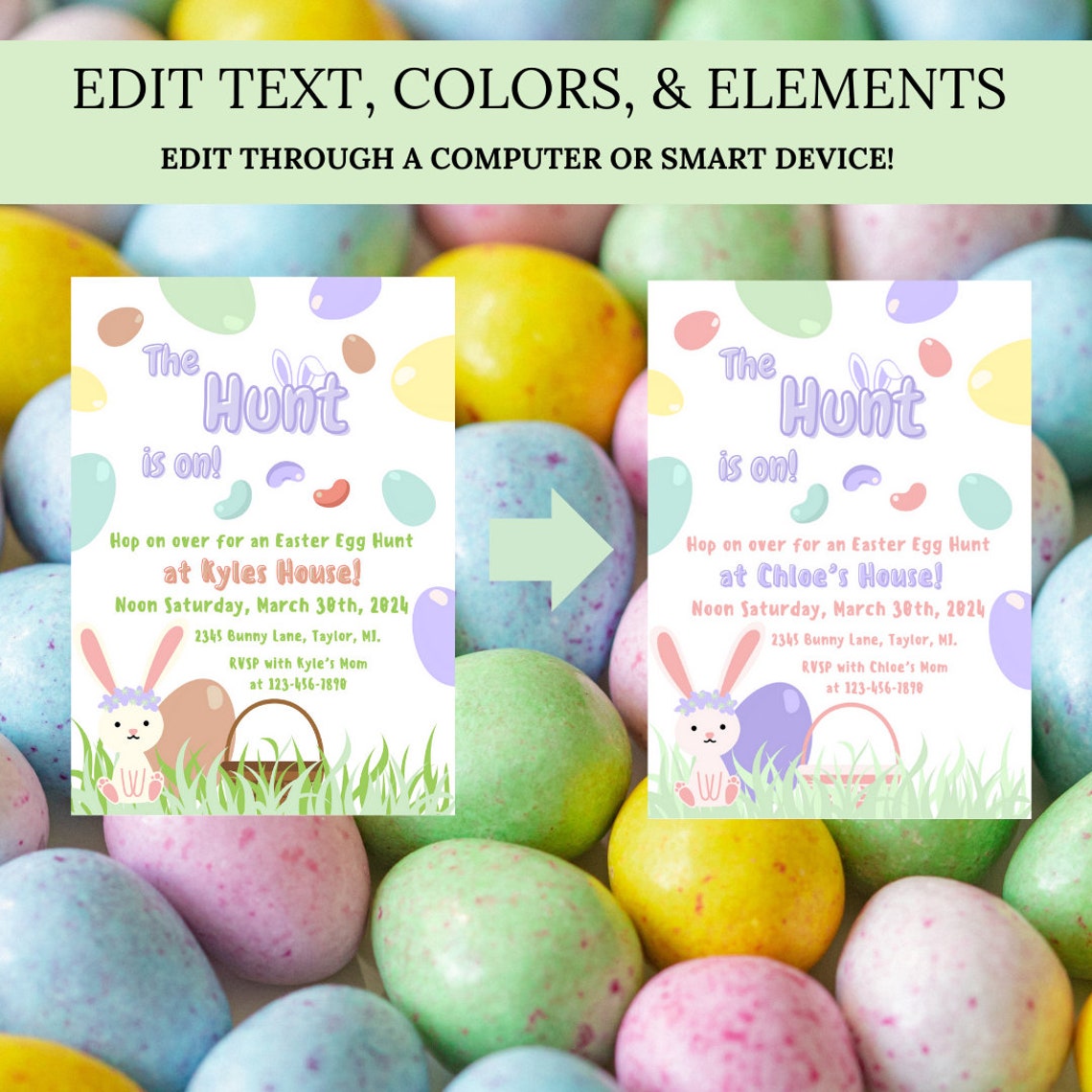 DIY Easter Egg Hunt Invitation Portrait Orientation Fully Editable ...