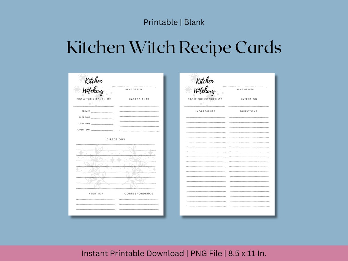 Kitchen Witch Printable Recipe Cards | 2 Pages - Etsy
