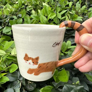 Ceramic Cat Mug, Yellow Cat Coffee Cup, Water Cup, Handmade Ceramic ...