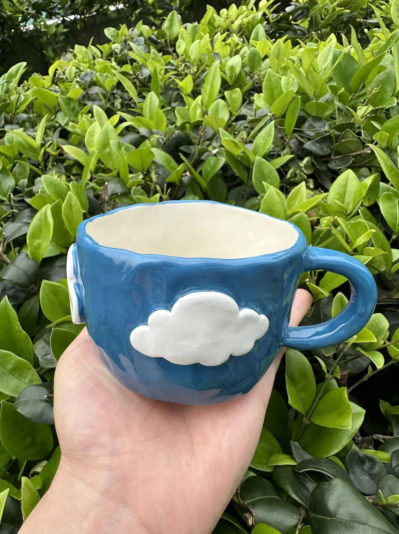 Handmade Blue Sky and White Cloud Cute Ceramic Mug, Cloud Coffee Cup ...
