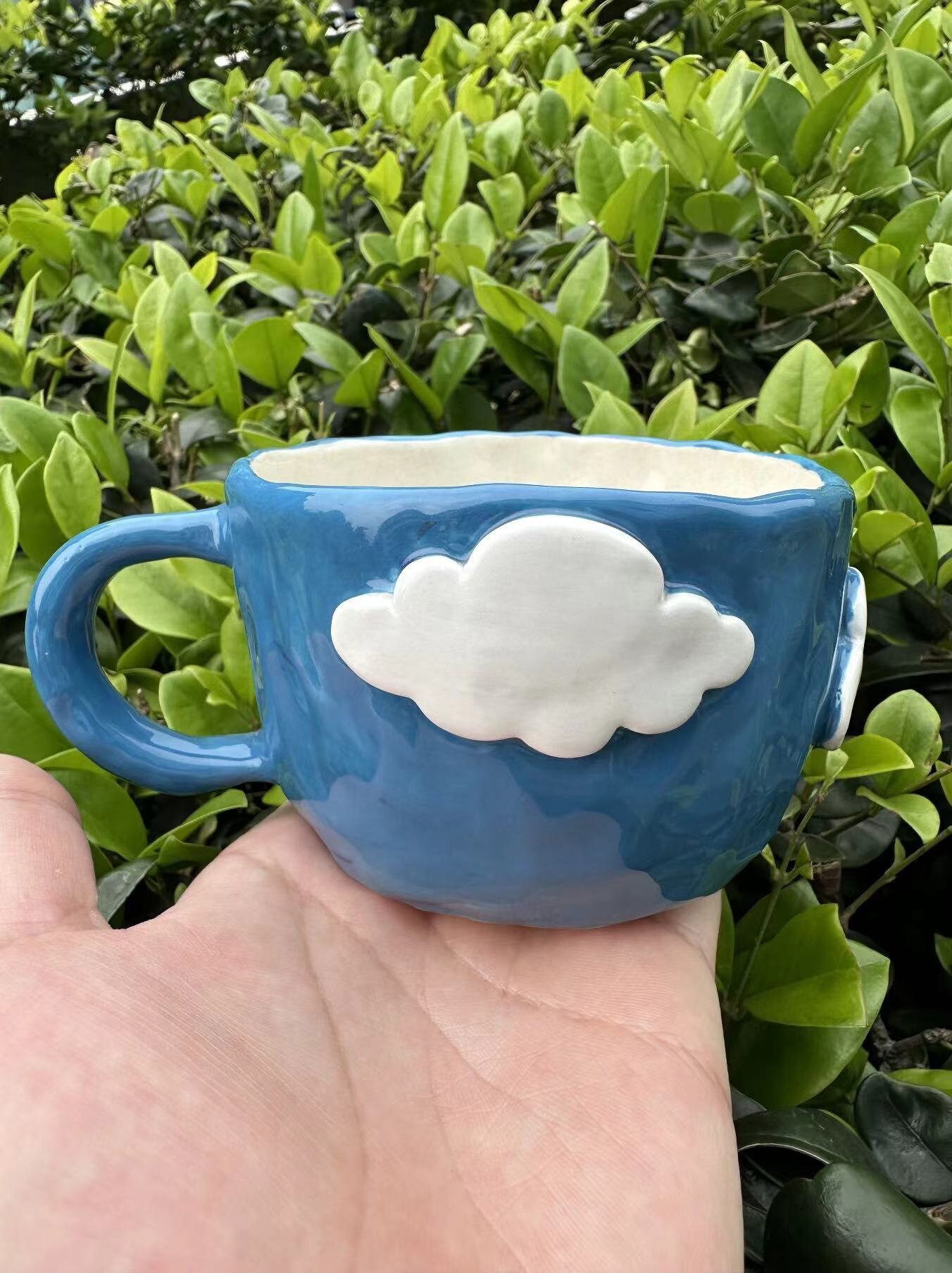Handmade Blue Sky and White Cloud Cute Ceramic Mug, Cloud Coffee Cup ...