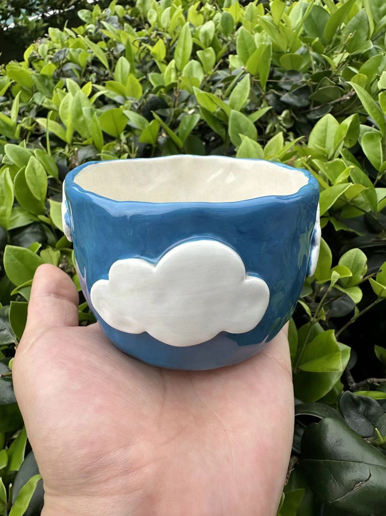 Handmade Blue Sky and White Cloud Cute Ceramic Mug, Cloud Coffee Cup ...