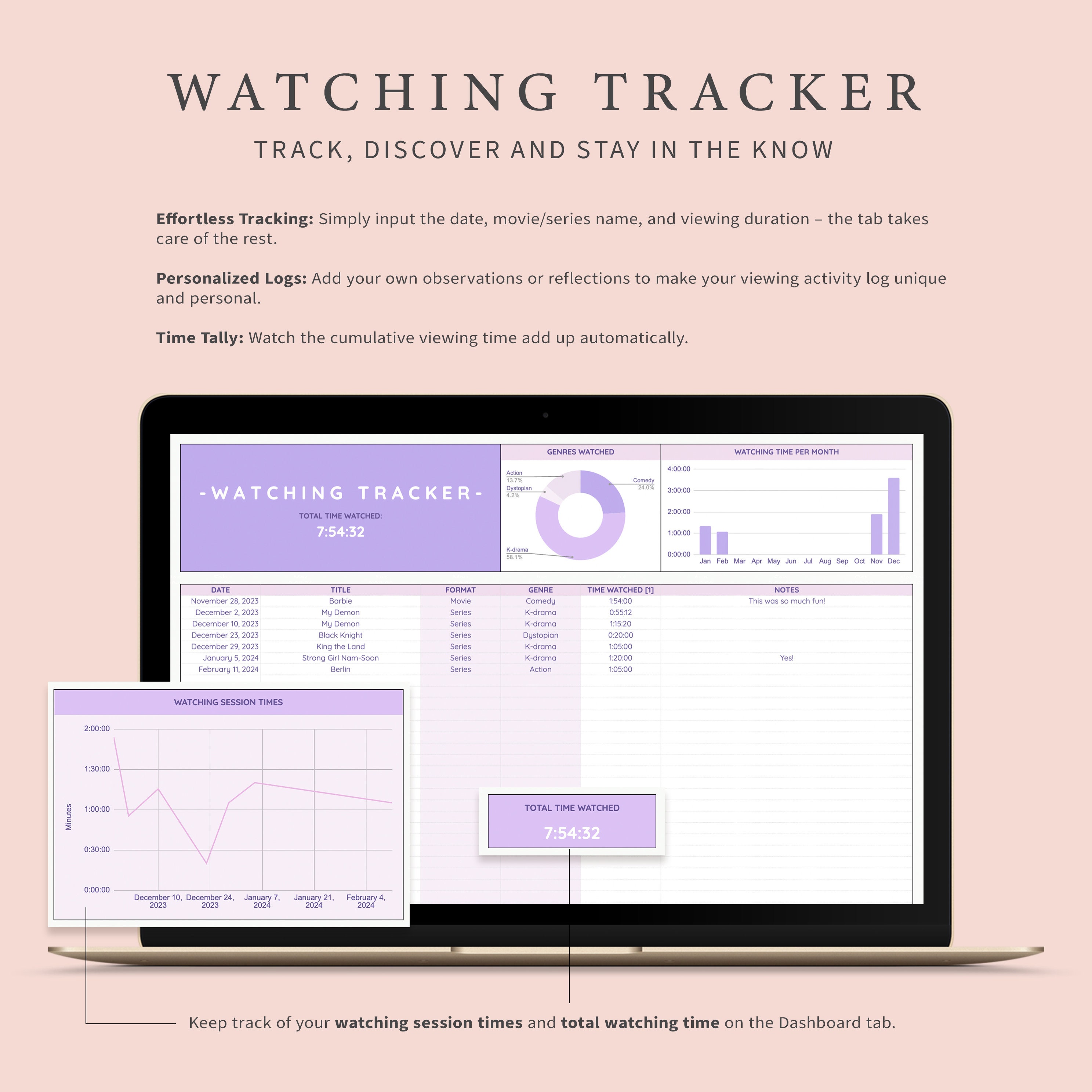 Movie and TV Show Spreadsheet Purple TV Series Movie Tracker for Videos ...