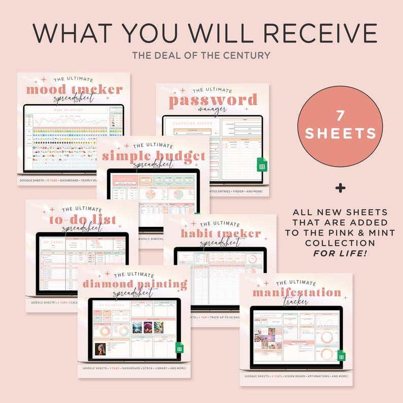 Spreadsheet Template Bundle for Google Sheets | All Spreadsheets From the Pink & Mint Collection ...