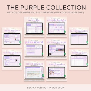 Purple Habit Tracker Digital Goal Planner Productivity Spreadsheet ...
