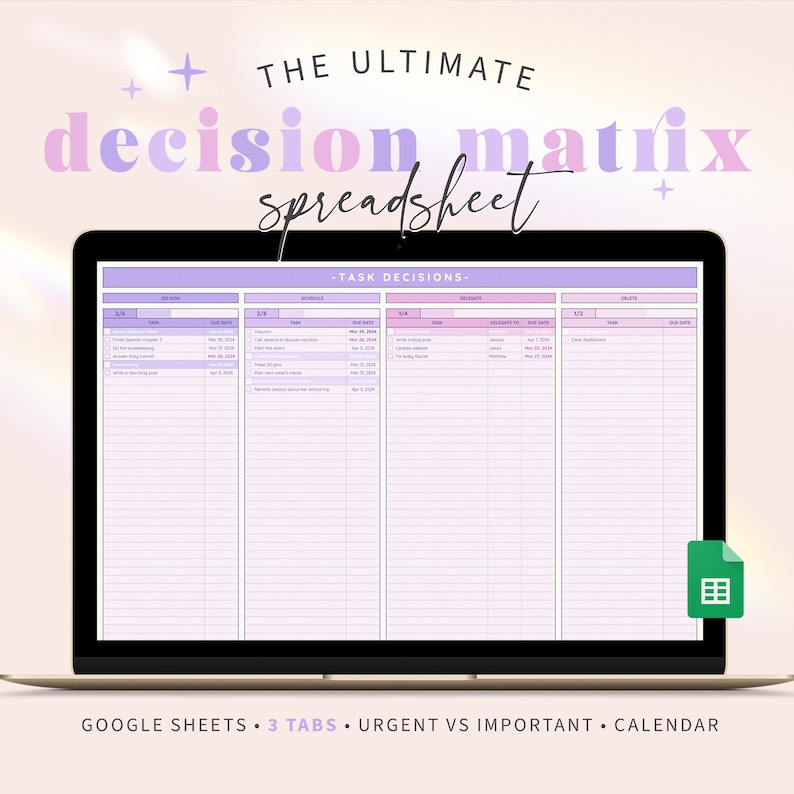 Decision Matrix Spreadsheet for Google Sheets | Task Priority Tracker ...